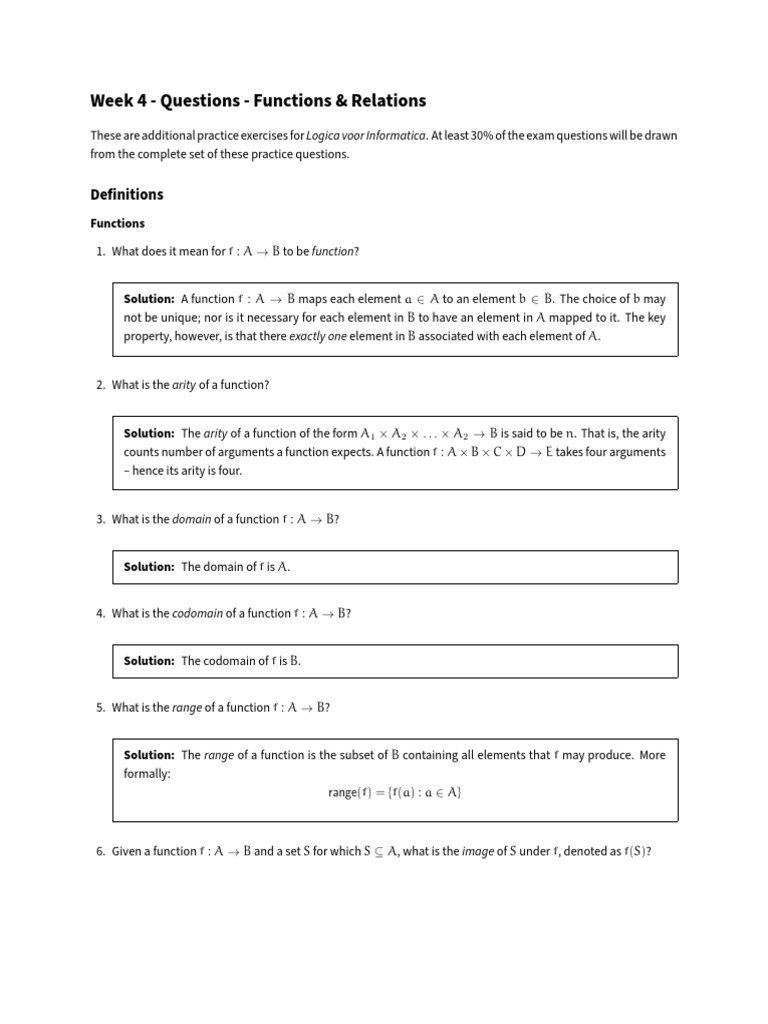 Functions and Relations Practice Questions | PDF | Function ...