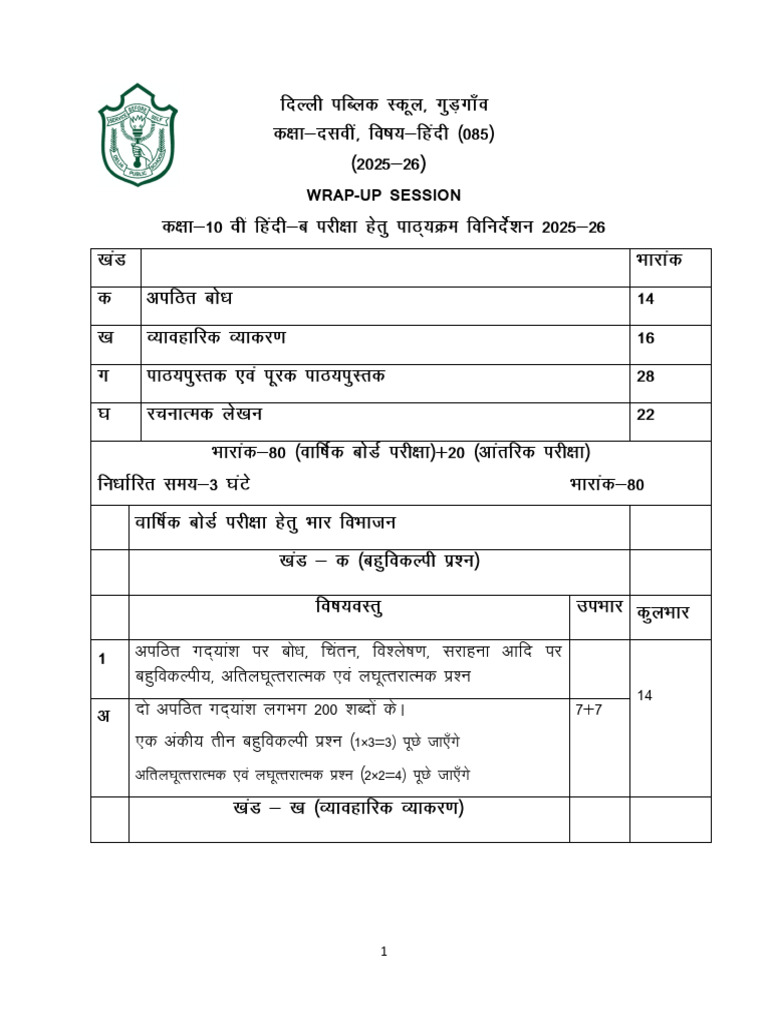 Wrap Up Session 2025 26 (Hindi) 1 | PDF