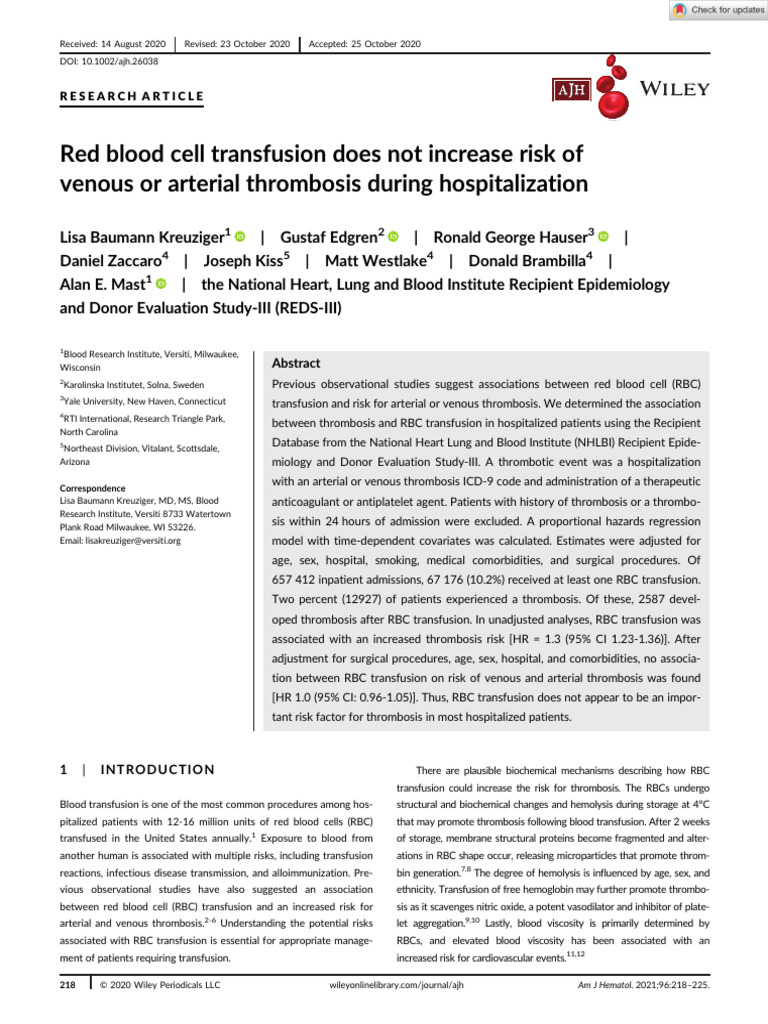 AJH - RBC Transfusion Does Not Increase Risk of Venous or Arterial ...