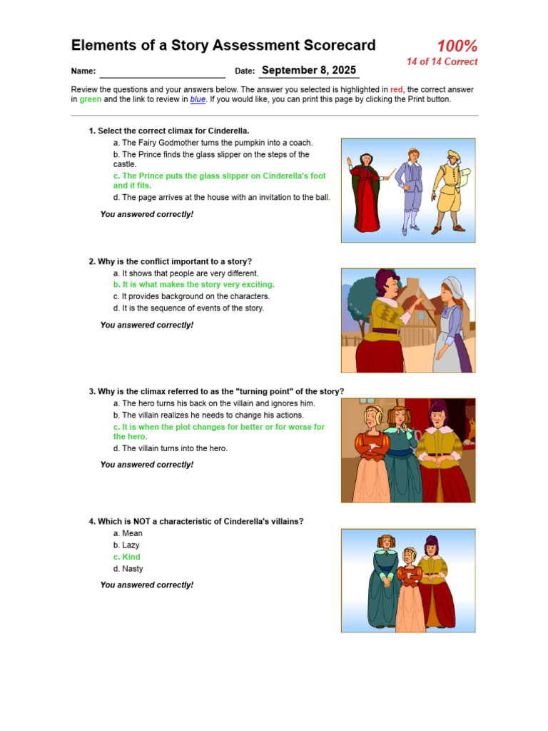 Story Elements Assessment Scorecard | PDF | Cinderella | European Fairy ...