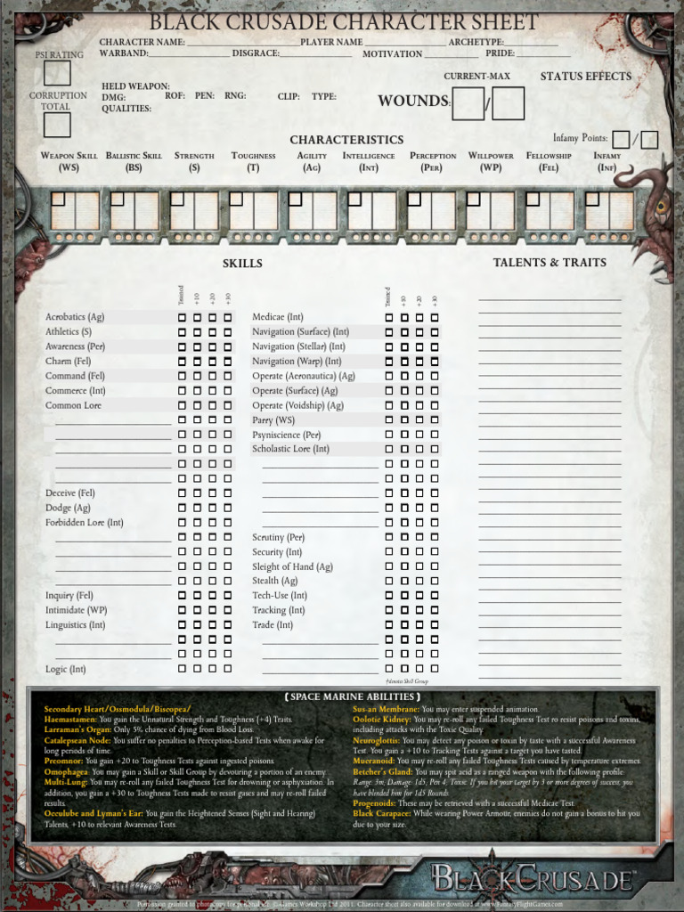 Black Crusade Character Sheet Apocrypha Copy | PDF