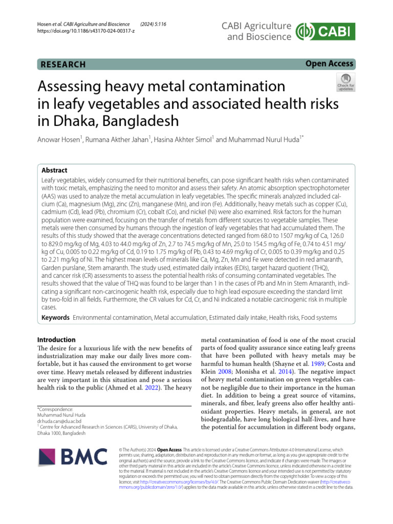 Heavy Metal Risks in Leafy Vegetables | PDF | Chromium | Toxic Heavy Metal