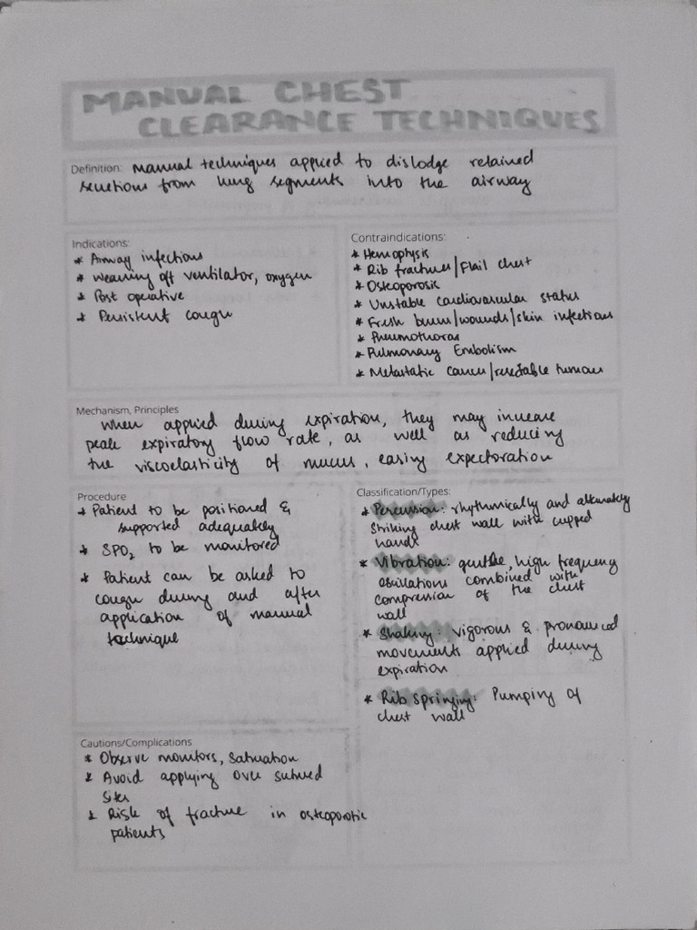 Cardio-Pulmonary and General Physiotherapy Notes | PDF