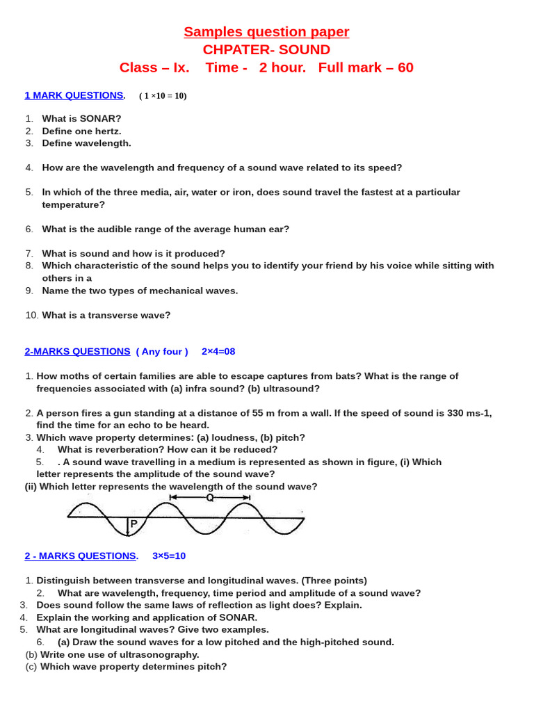 Class IX Sound Question Paper | PDF | Sound | Frequency