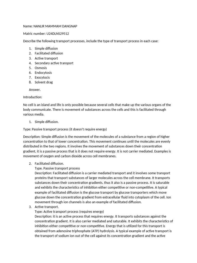 Transport Across Cell Memberane Assignment1 | PDF | Osmosis | Vesicle ...