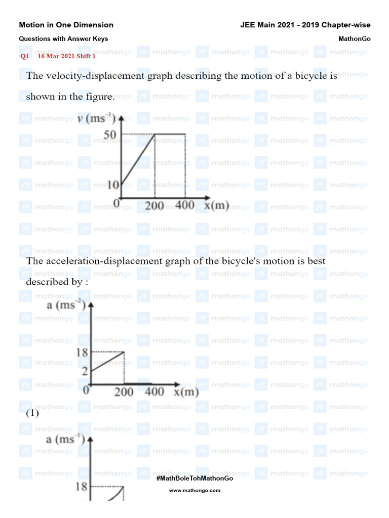 JEE Main Motion in One Dimension Q&A | PDF