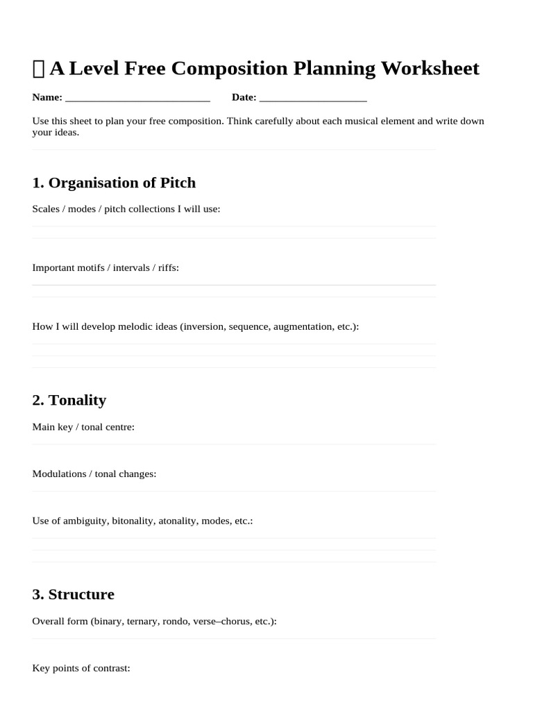 A Level Composition Planning Worksheet | PDF