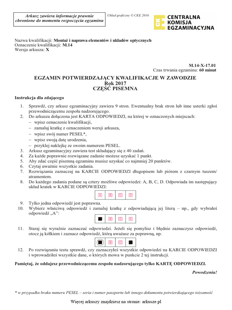 m14 2017 Styczen Egzamin Zawodowy Pisemny | PDF