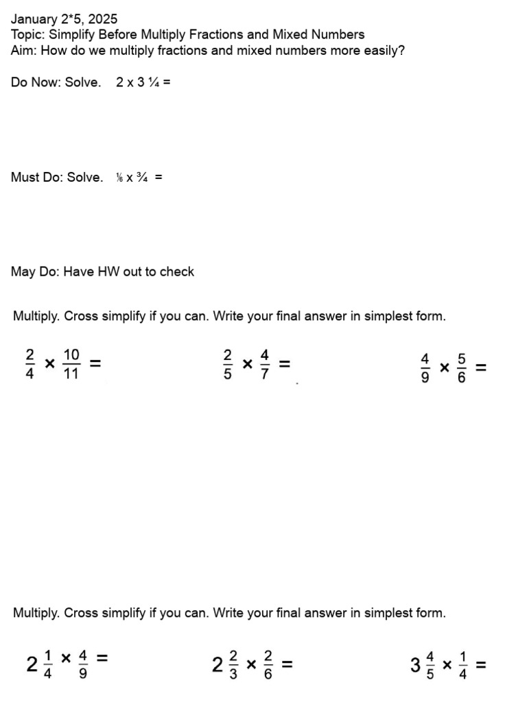 1-10 Simplify Before Multiply Fractions and Mixed Numbers | PDF