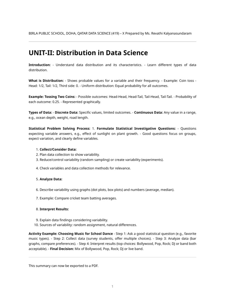 Data Science Distribution Summary | PDF