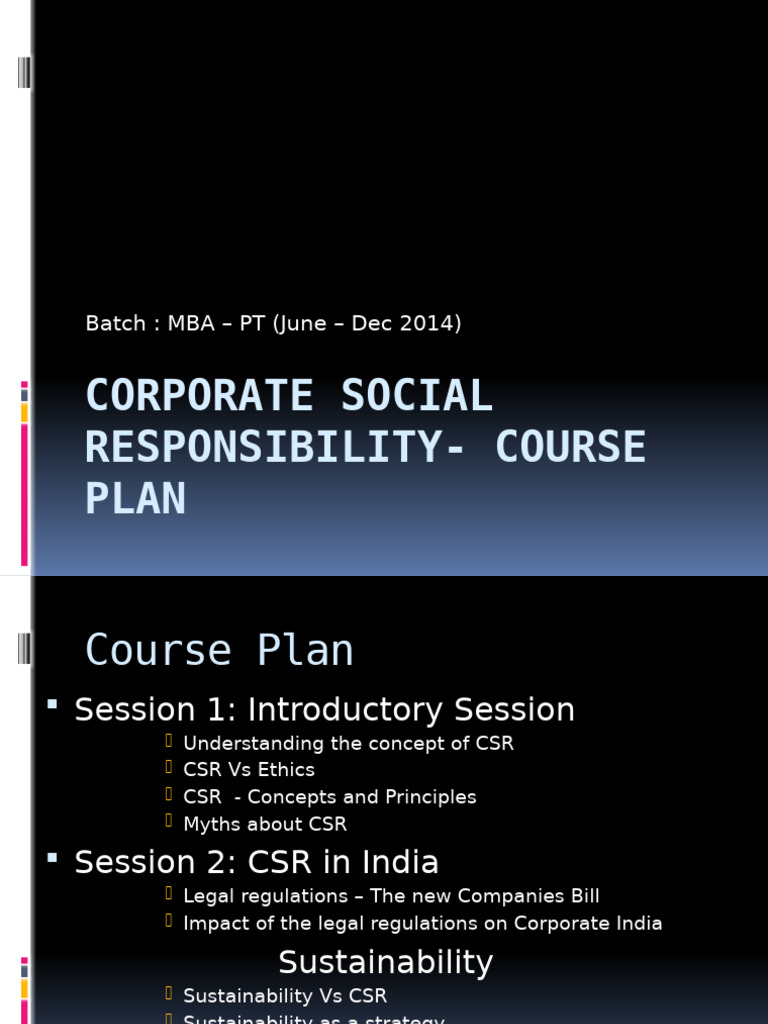 Corporate Social Responsibility- Course Plan PT | PDF | Corporate ...