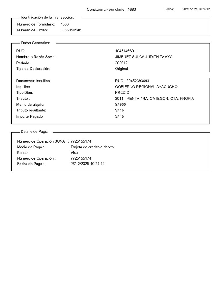 Pago Renta Oficina 1 Mes Diciembre Meta 143 | PDF