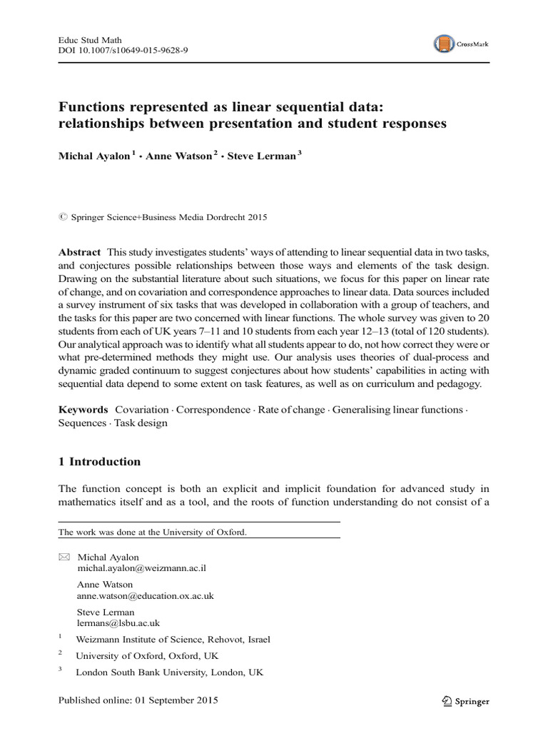 (2015). Ayalon Functions Represented as Linear Sequential Data | PDF ...