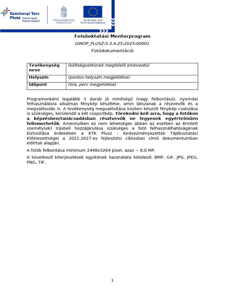 GINOP Plusz - Mentor - Sablon - Fotódokumentáció | PDF