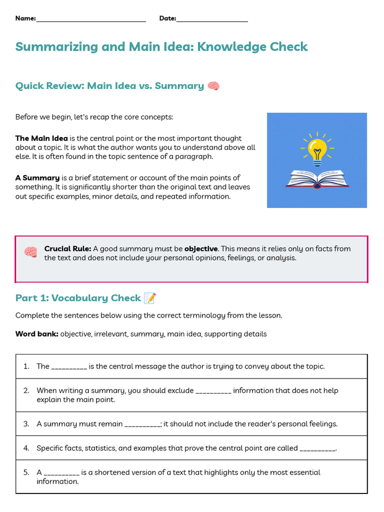 summarizing and main idea | PDF | Adolescence | Sleep
