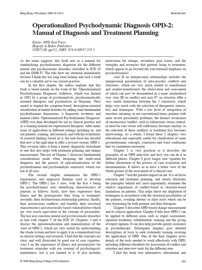 OPD-2: Psychodynamic Diagnosis Manual | PDF | Diagnostic And ...