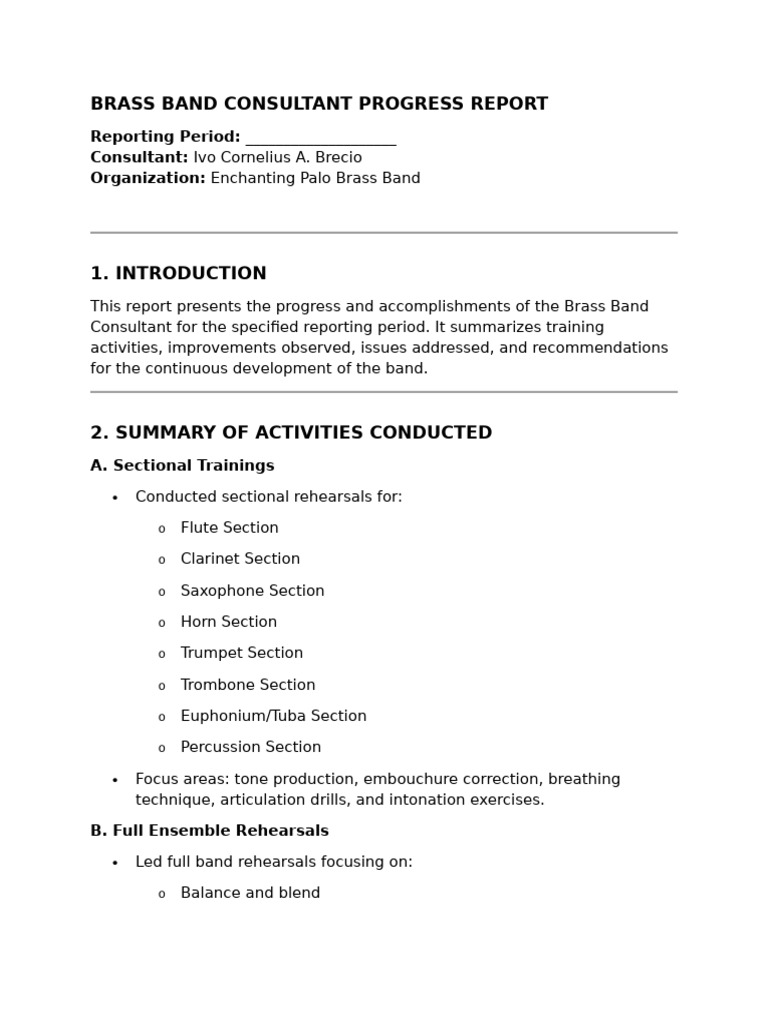 Brass Band Consultant Progress Report | PDF | Brass Instruments | Music ...