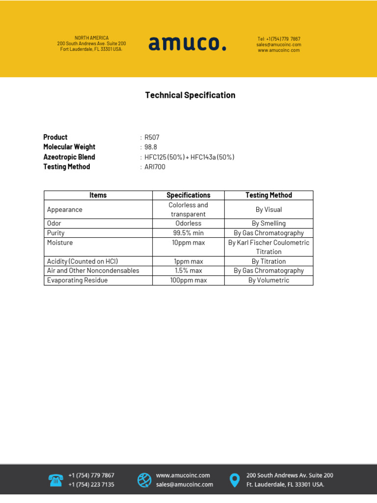 R507 Technical Specifications Guide | PDF