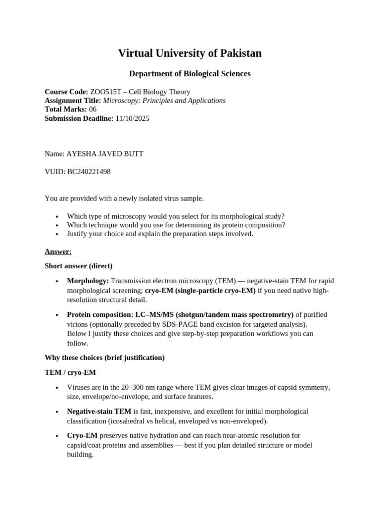 Fall 2025_ZOO515T_1 (1) | PDF | Transmission Electron Microscopy | Virus