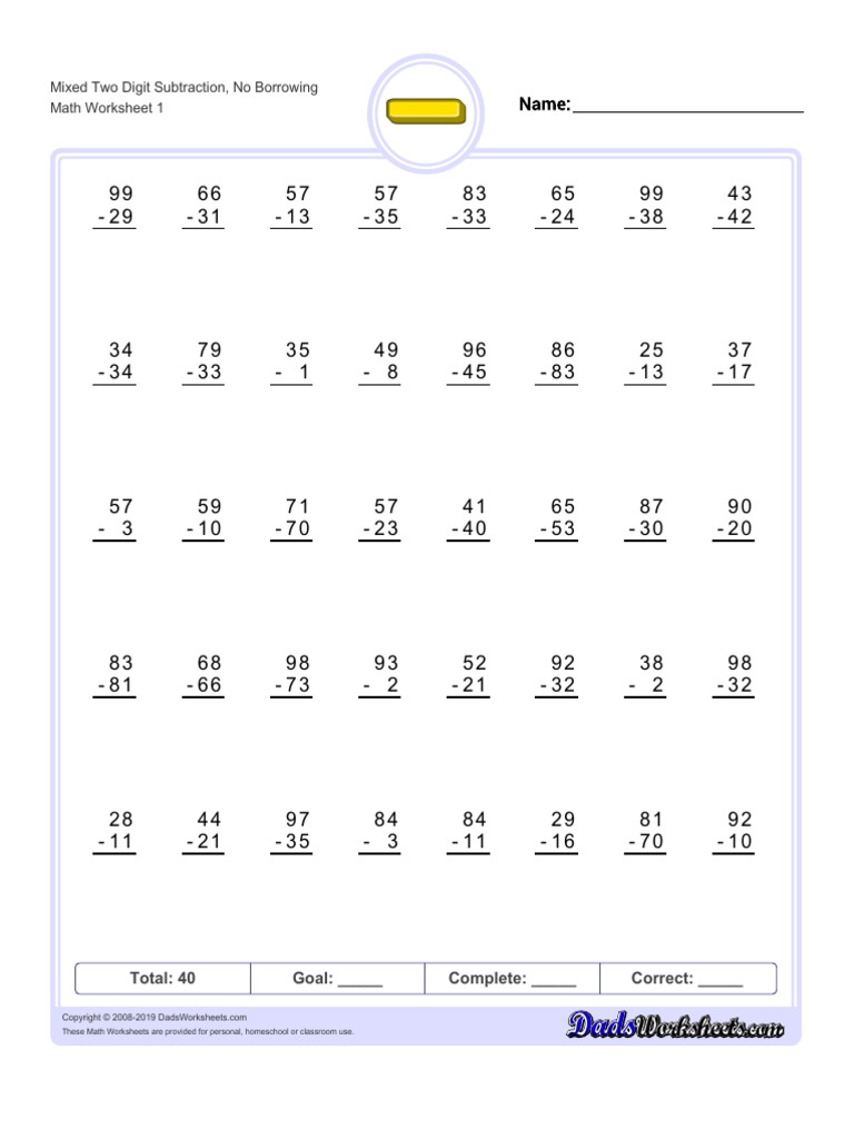 Two-Digit Subtraction Worksheet | PDF