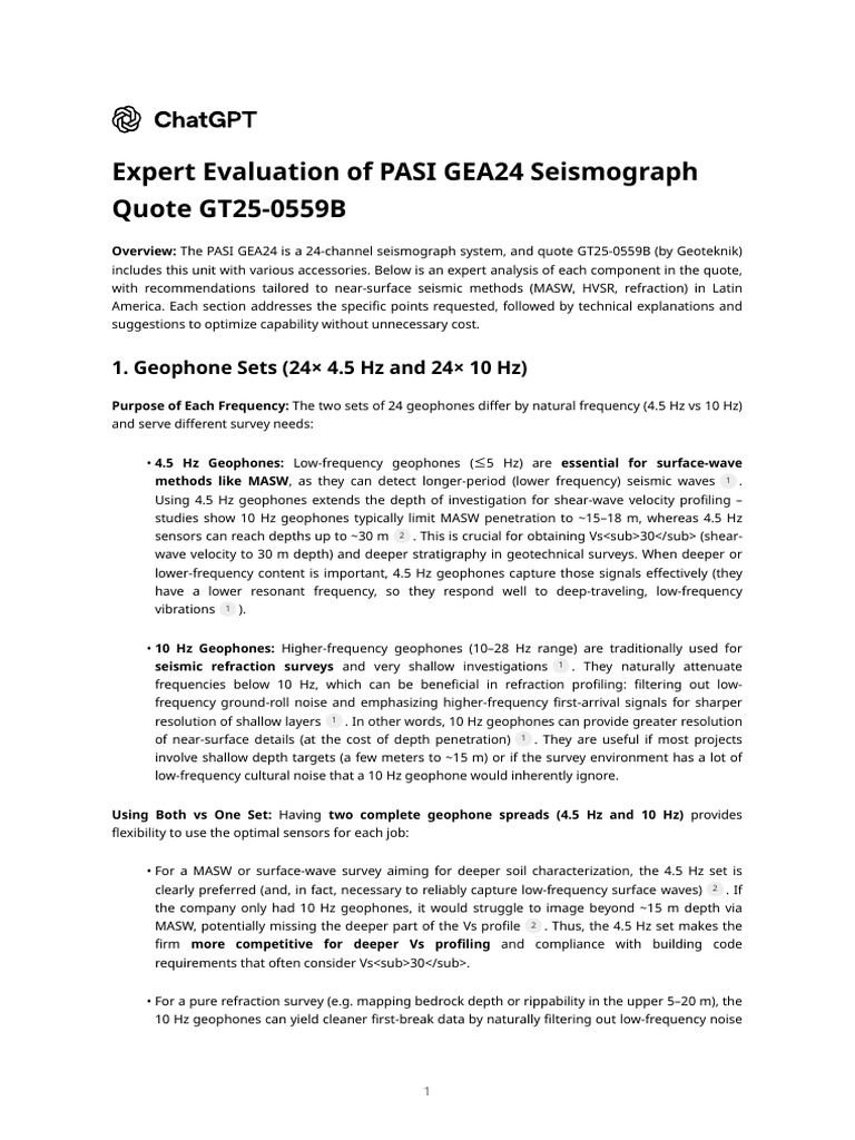 Expert Evaluation of PASI GEA24 Seismograph Quote GT25-0559B | PDF ...