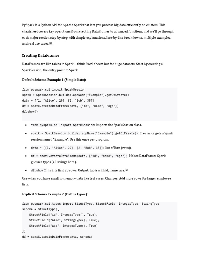 pyspark_cheatsheet | PDF | Comma Separated Values | Apache Spark