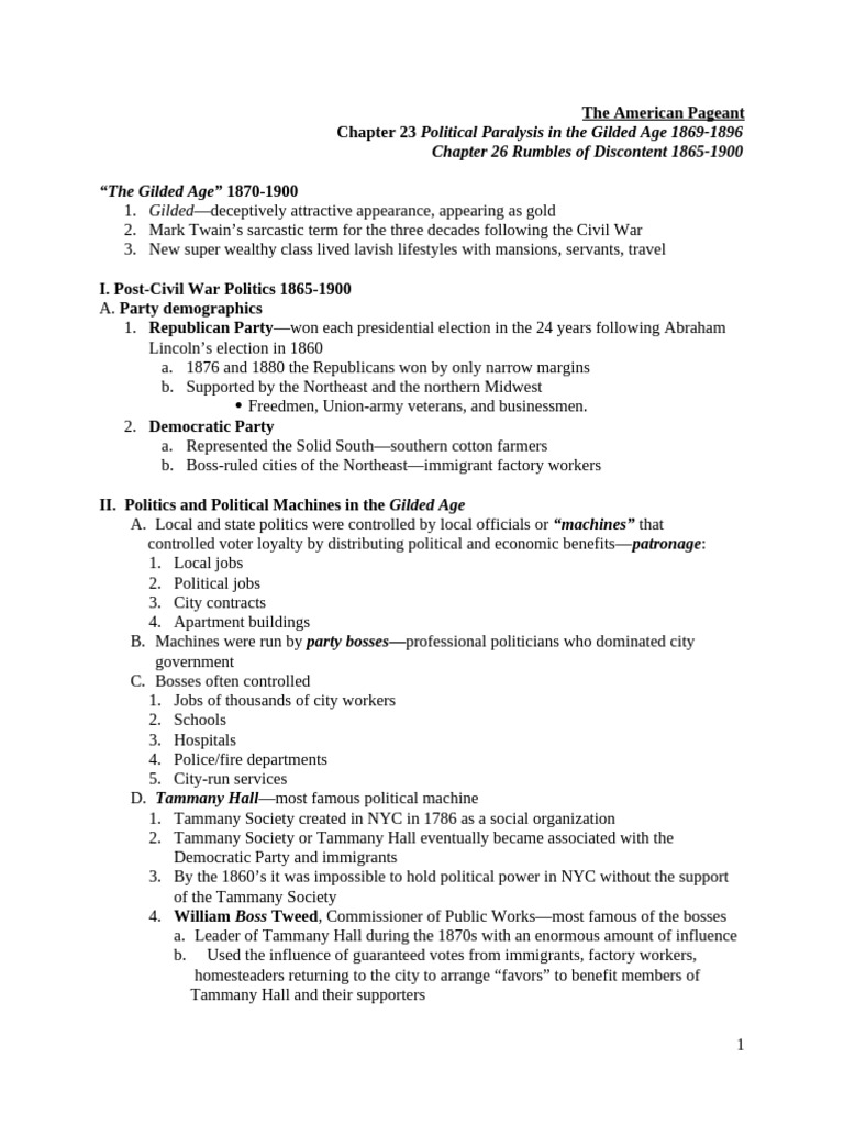 Gilded Age Politics and Corruption Overview | PDF | People's Party ...