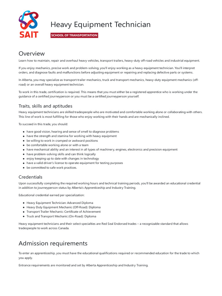 Heavy Equipment Technician Program Overview | PDF | General Educational ...