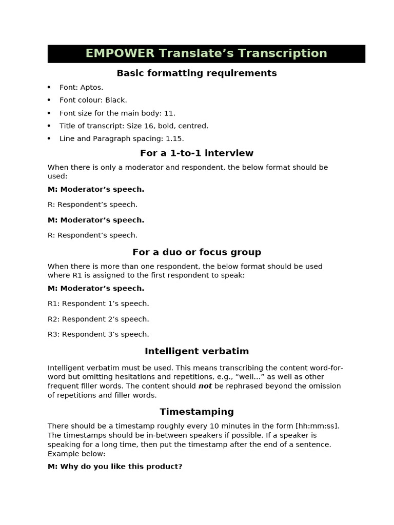 EMPOWER Translate Transcription Instructions | PDF | Language Mechanics ...