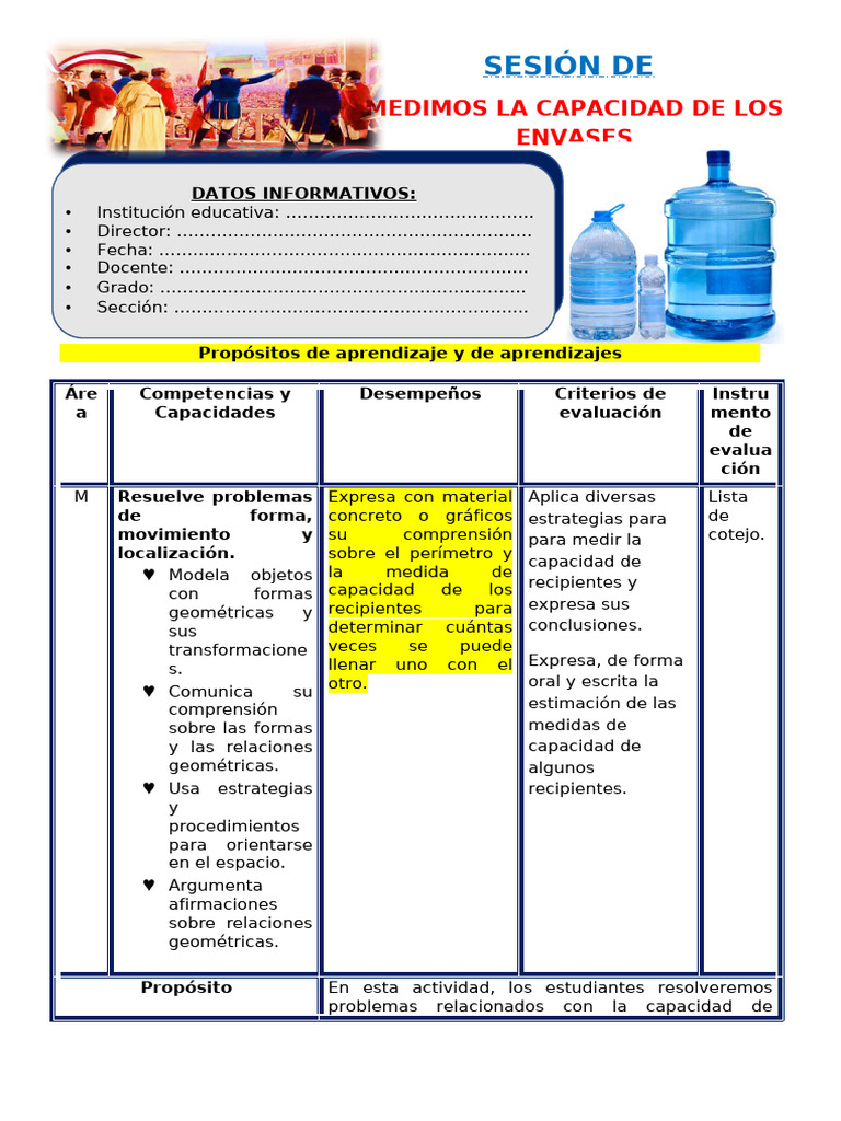 Medición de Capacidad en Recipientes | PDF | Maestros | Aprendizaje