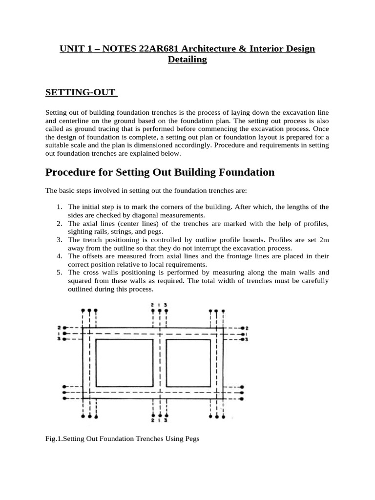 Setting Out Building Foundation Trenches | PDF | Wall | Surveying