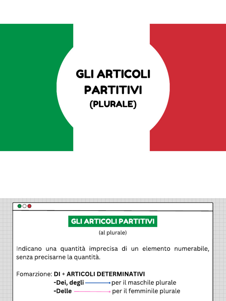 Quinta Lezione (Oscar) Gli Articoli Partitivi (Plural) e La Concordanza ...