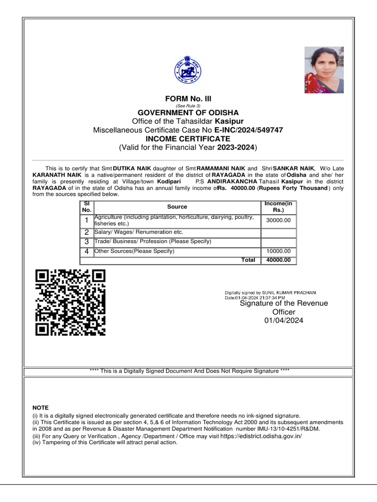 Income Certificate | PDF