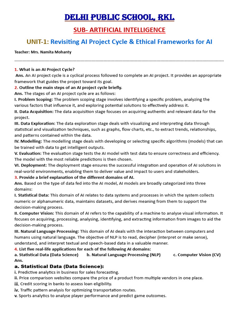 AI Project Cycle & Ethical Frameworks | PDF | Artificial Intelligence ...