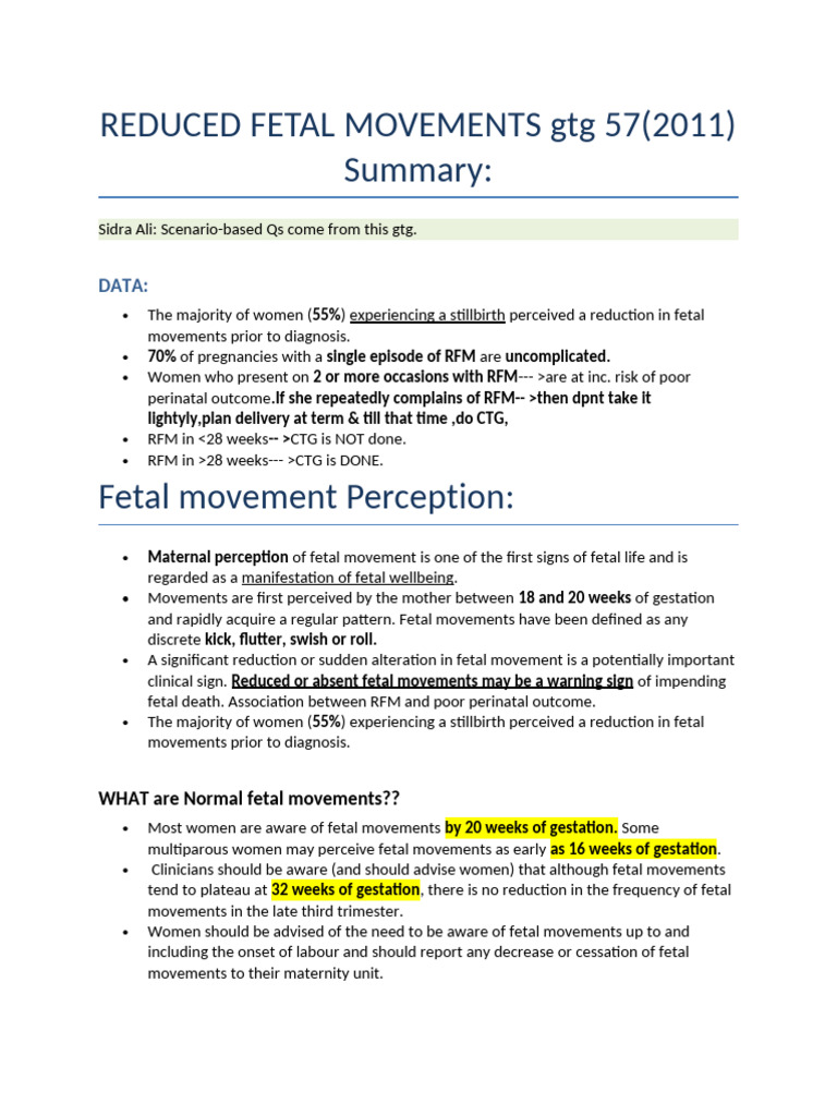 Reduced Fetal Movements | PDF | Fetus | Childbirth