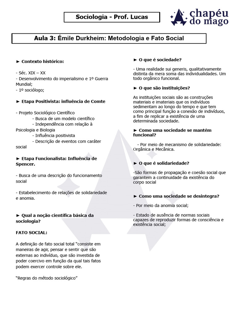Aula 3_ Émile Durkheim_ Metodologia e Fato Social.pptx.PDF | PDF ...