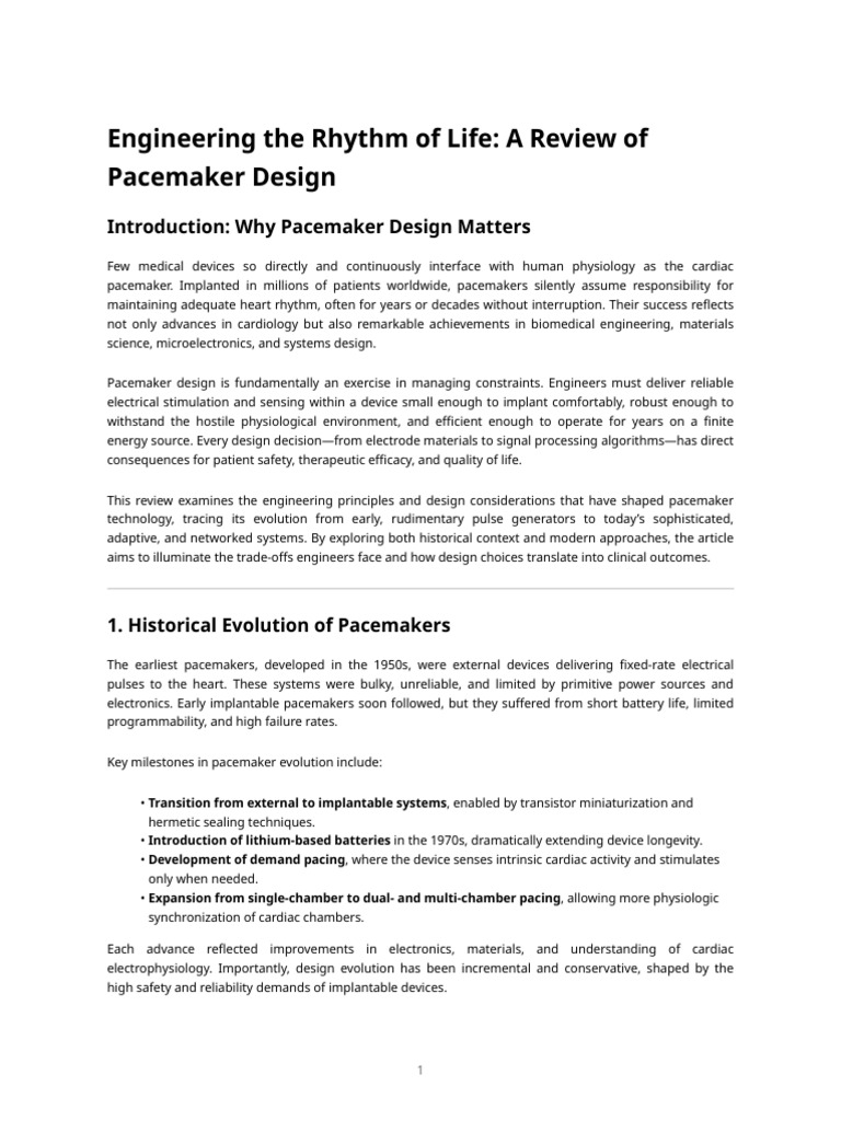 Engineering The Rhythm of Life - A Review of Pacemaker Design | PDF | Heart