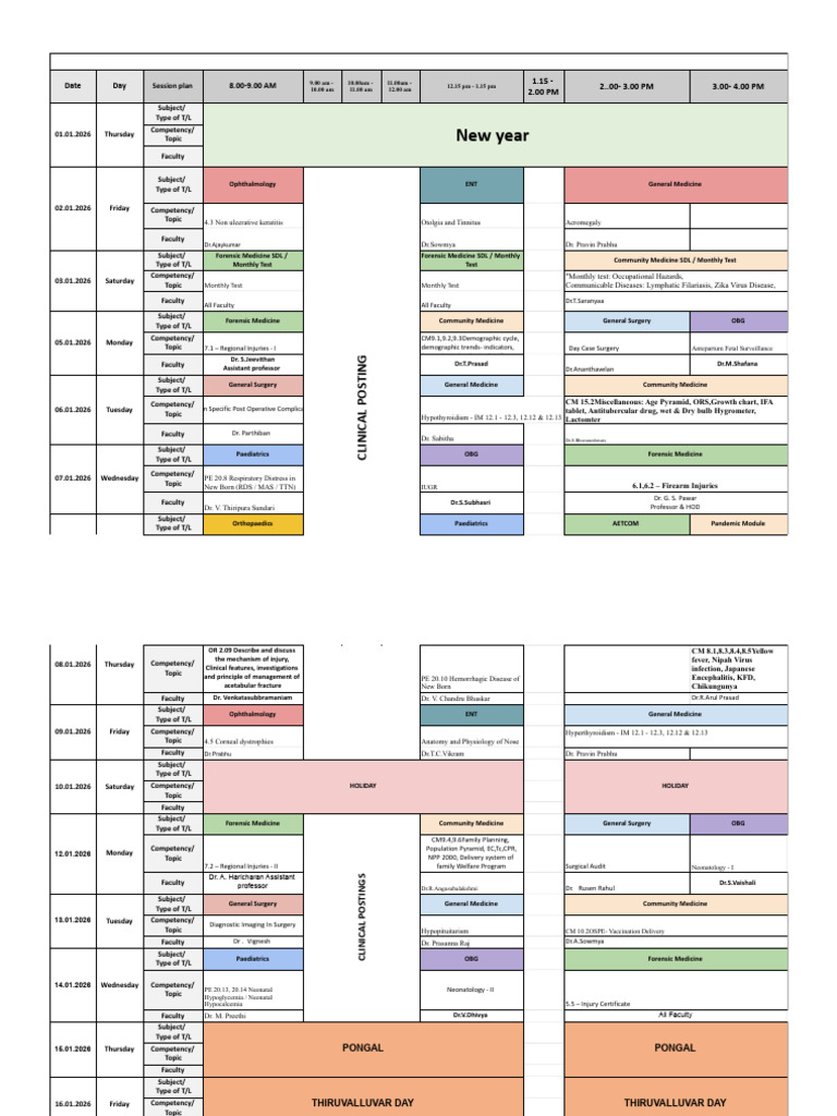 Medical Training Schedule January 2026 | PDF | Medicine | Health Care