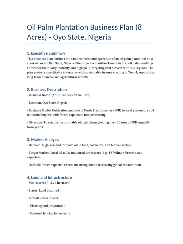 Oil Palm Plantation Plan in Oyo, Nigeria | PDF | Palm Oil | Food Industry