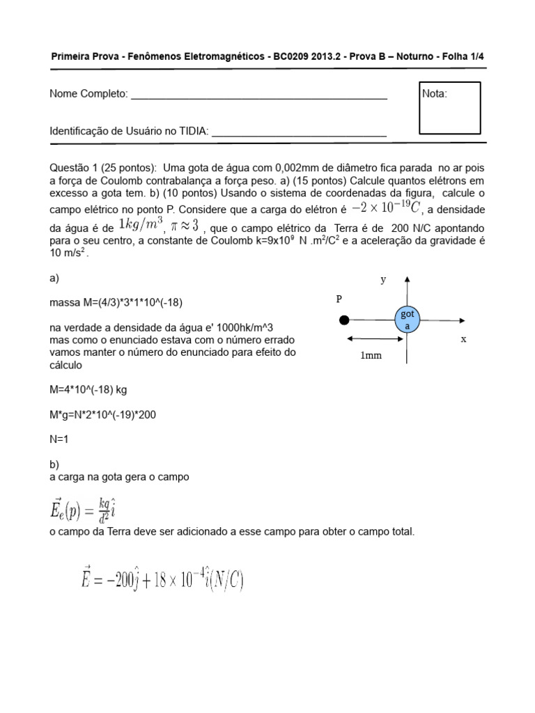 Prova B Noturno v1 Gabarito | PDF | Capacitor | Capacidade elétrica