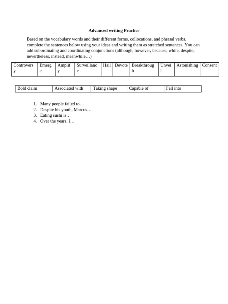 Advanced Writing Practice | PDF
