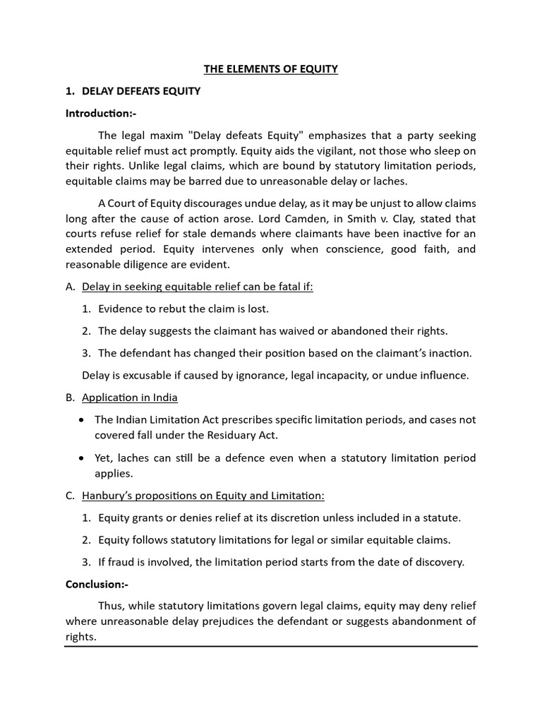 THE ELEMENTS OF EQUITY | PDF | Equity (Law) | Laches (Equity)