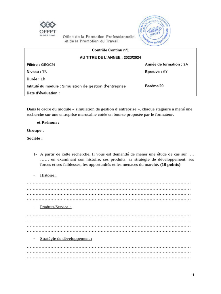 Contrôle Continu 1 Simulation | PDF