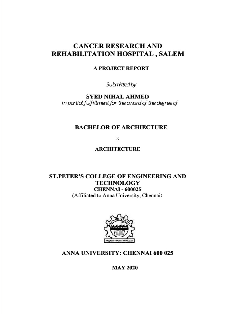 PDF Nihal Thesis Report Cancer Research and Rehab Hospital Salem Compress | PDF