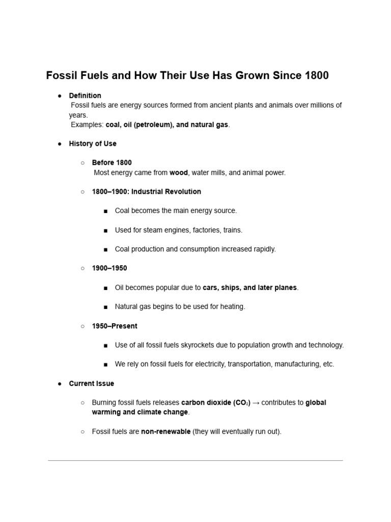 Fossil Fuels and How Their Use Has Grown Since 1800 | PDF | Energy ...