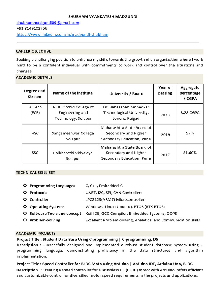 Shubham Resume | PDF | Arduino | Computer Science