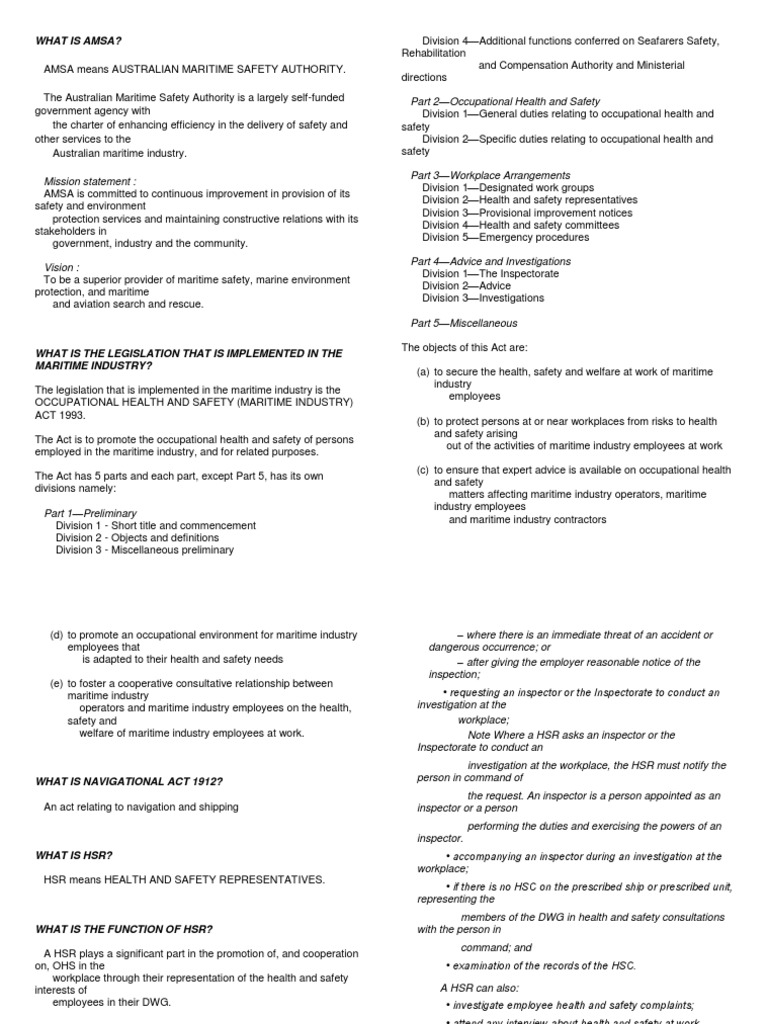 Understanding AMSA and Maritime Safety | PDF | Shipping | Occupational ...