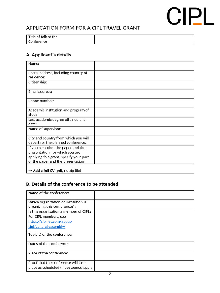 CIPL Travel Grant Application Form | PDF