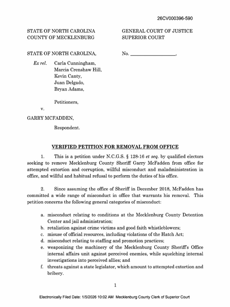 Petition to Remove Sheriff McFadden | PDF | Prison | District Attorney