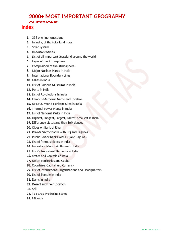 2000+ Essential Geography Questions | PDF | Planets | Natural Satellite